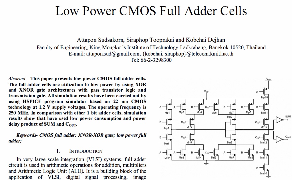 مقاله Low Power CMOS Full Adder Cells