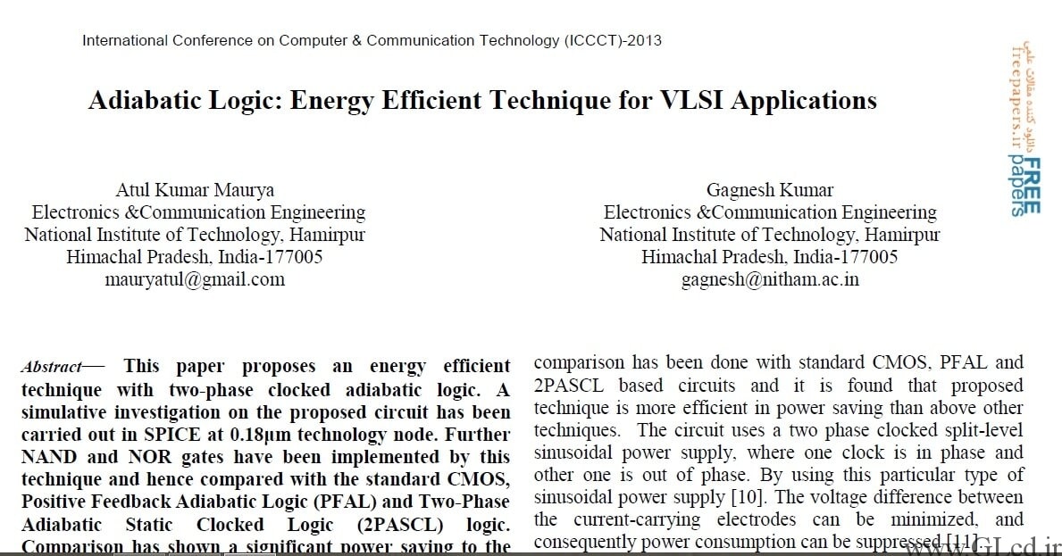 Adiabatic Logic Energy Efficient Technique For Vlsi Applications